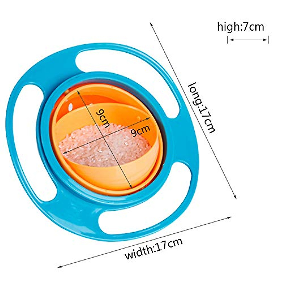 Wnvivi 2Pcs Spill Resistant Gyro Bowl, Magic Bowl 360 Degree Rotation Spill Resistant Gyro Bowl, Toy Tableware with a handle For Toddler Baby Kids Children Blue and Red