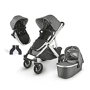 UPPAbaby Vista V2 Stroller - Jordan (Charcoal Melange/Silver/Black Leather) + Upper Adapters + RumbleSeat V2- Jordan (Charcoal Melange/Silver/Black Leather)