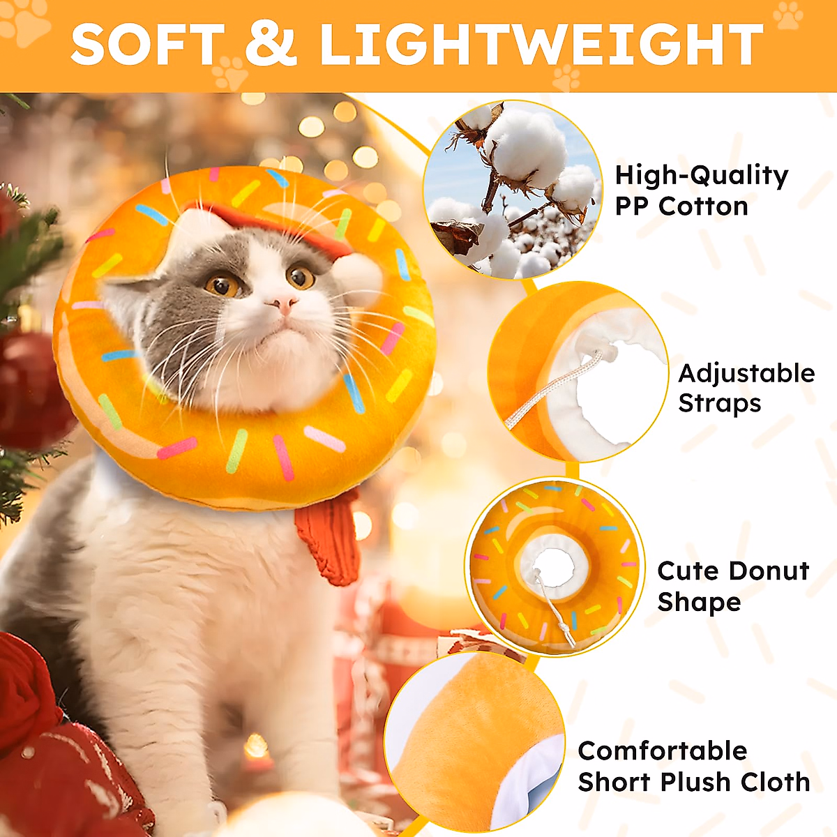 Hpetppy Cat Cone Collar Soft, Cat Recovery Collar for Wound Healing Cute Cat Donut Adjustable Cat Cones to Stop Licking Comfortable Lightweight Neck Elizabethan Collars for Cats Kittens After Surgery