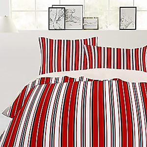 Lsrtoss Red Striped Twin Duvet Cover Set for All Season, Farmhouse Red Blue Stripes Microfiber 3 Piece Bedding Set with 2 Pillowcases & 1 Quilt Cover, 68" W x 86" L, Twin Size