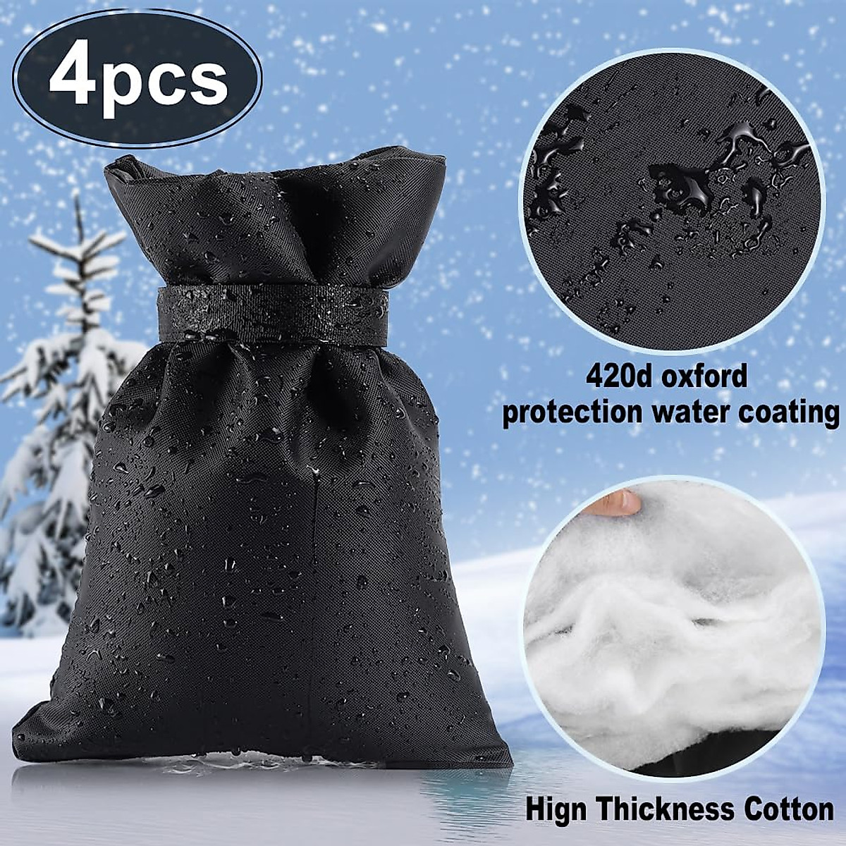 Outdoor Faucet Covers for Winter, Pro 10" H x 7" W Outside Faucet Cover Freeze Protection, Upgraded Reusable Waterproof Insulated Spigot Cover, Thickened Water Spigot Cover for Winter, 4 Pack, Black