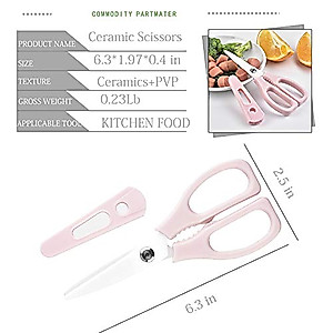 Ceramic Scissors,Healthy Baby Food Scissors with Cover Portable Shears (Pink)
