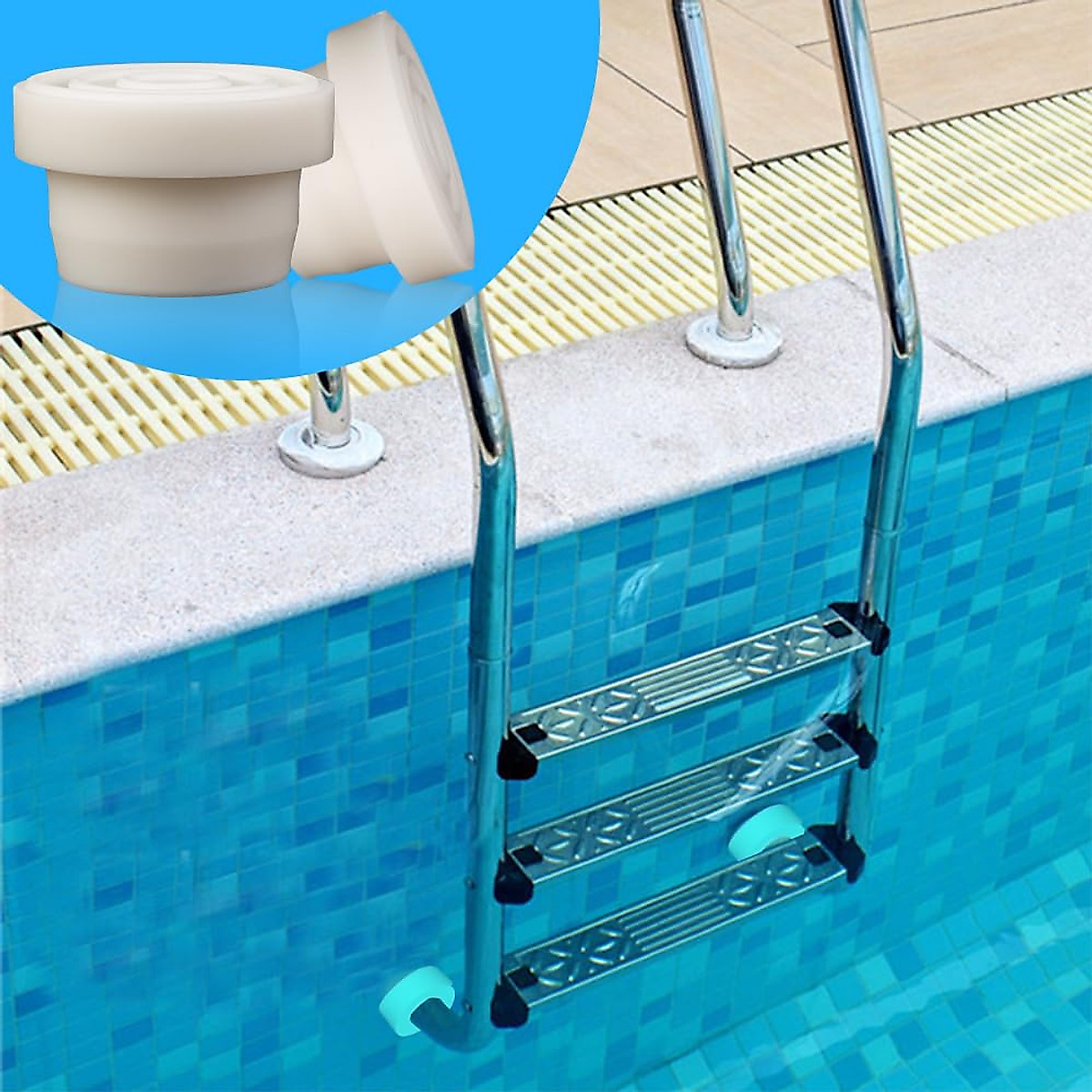 4 Pack Pool Ladder Bumpers for Inground Pool Steps Inside Plug Caps fit 1.9in Inner Diameter Ladder Tubing for Protect Swimming Pool Liner,White Rubber End Cap for Swimming Pool Ladder