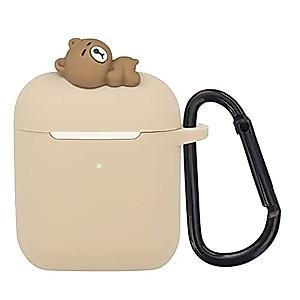 Wonhibo Cute Bear Airpods Case, Silicone Animal Soft Cover for Apple Airpod 1 2 with Keychain