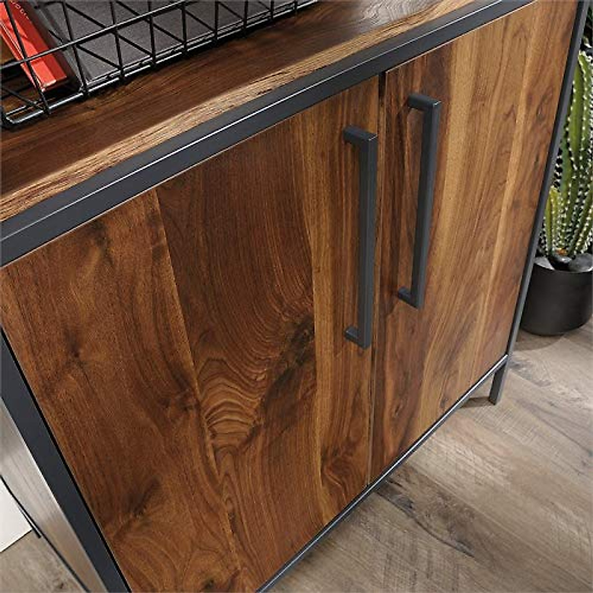 Sauder Nova Loft Bookcase with Doors, L: 33.07" x W: 17.32" x H: 75.98", Grand Walnut Finish