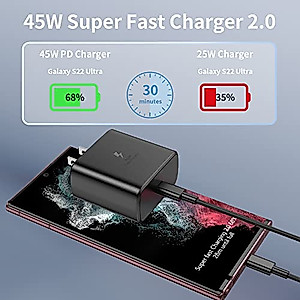 45W USB C Charger, Samsung Super Fast Charging Wall Charger for Samsung Galaxy S23 Ultra/ S23/S23+/S22Ultra/S22+/S22,Note20/S20,Galaxy TabS7/S7+/S8/S8+, with 6FT Fast Charging Cable-Black