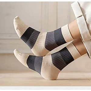 ZINDE 6 Pairs Soft Cotton Socks for Women Girl Thick Knit Breathable Cute Stripe Fashion Above Ankle Crew Socks Set (6 Pairs-08)