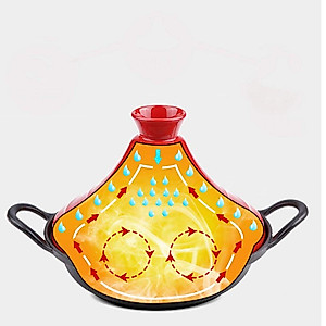 MYYINGBIN Moroccan Tagine Pot Enameled Cast Iron Casserole Non Stick Stew Pot with Lid Binaural Slow Cooker Micro Pressure Cooker, C