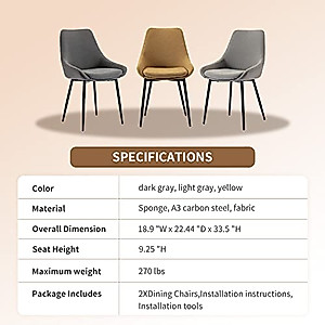DYCHIL Dining Chairs Set of 2 Ergonomic Living Room Chairs Light Grey Kitchen Chairs,Loads Up to 270lbs,Quick Assembly,Dining Room Chairs with Arms for Kitchen,Dining, Bedroom, Living Room