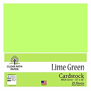 Lime Green Cardstock - 12 x 12 inch - 65Lb Cover - 25 Sheets - Clear Path Paper