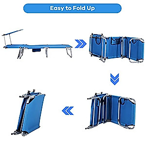 Tangkula Outdoor Folding Chaise Lounge Chair, 5-Fold Reclining Beach Chair, Patio Recliner Chair w/ 360° Canopy Shade & Side Storage Pocket, Portable Chaise Lounge for Beach, Sunbathing (1, Navy)