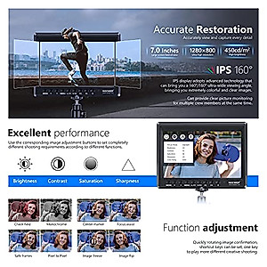 Neewer F100 7 Inch Camera Field Monitor HD Video Assist Slim IPS 1280x800 HDMI Input 1080p with 2600mAh Li-ion Battery/USB Charger for DSLR Cameras, Handheld Stabilizer, Film Video Making Rig