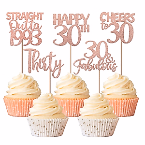 Rsstarxi 30 Pack 60th Birthday Cupcake Toppers Glitter Straight Outta 1963 Cupcake Picks Sixty Cheers to 60 Cupcake Topper for Happy 60th Birthday Wedding Anniversary Party Cake Decorations Rose Gold