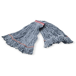 SPARTA Flo-Pac Cotton Mop Head, Loop-Ended, Wide Band with 1" Red Band for Organized Cleaning, Large, Blue