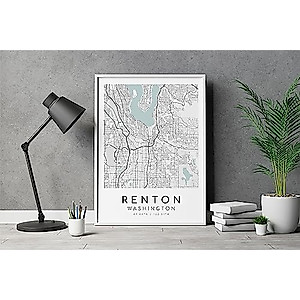 RENTON Washington City Map, USA WA, gifts for her, Minimalist Map print, Office Print, modern map poster, best friend gift, Digital Download