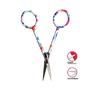 SINGER 4 Inch Forged Embroidery Scissors with Curved Tip for Sewing, Cross-Stitching, Crafts, & More (White Floral & Pastel Print, 2-Pack)