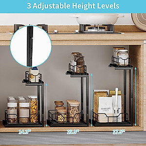 Fixwal 2 Pack Under Bathroom Sink Organizer and Storage, 2-Tier Adjustable Height Kitchen Bathroom Cabinet Organizers and Storage, Metal Pull Out Under Sink Storage for Kitchen Bathroom Cabinet Pantry