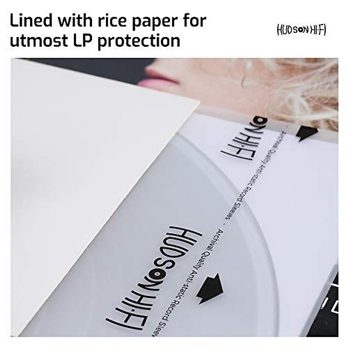 Hudson Hi-Fi Anti-Static Vinyl Record Inner Sleeves - Protective Vinyl Record Inner Sleeve 100 Pack - Protect Your LP Albums from Scratches, Dust & Dirt - Acid-Free Rice Paper Interior Disc Covers