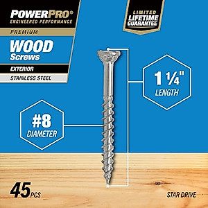 Power Pro Premium 305 Stainless Steel Wood Screws (#8 x 1-1/4") - 45pc