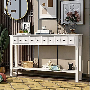 Merax Sofa Table Long Console Table with Drawers and Shelf for Entryway Easy Assembly Hall Table,Antique White