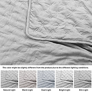ROARINGWILD Light Grey Twin Size Quilt Bedding Sets with Pillow Sham, Lightweight Bedspread Coverlet, Quilted Blanket Thin Comforter Bed Cover, All Season Summer Spring, 2 Pieces, 68x90 inches