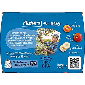 Gerber Natural for Baby 2nd Foods Baby Food Tubs, Apricot Mixed Fruit, Made with Natural Fruit & Vitamin C, Pureed Baby Food, 2-4 Ounce Tubs/Pack (Pack of 4)
