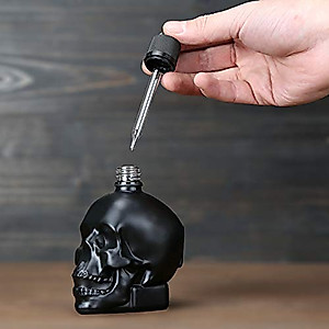 Tvoip 1Pcs Skull Bitter Bottle Glass Dropper Bottle 1OZ/30ML Skull Shape Bottle of Halloween, Cocktail Bar,Essential Oil Bottle with Pipette,Empty Refill Glass Bottle (1oz/30ml)