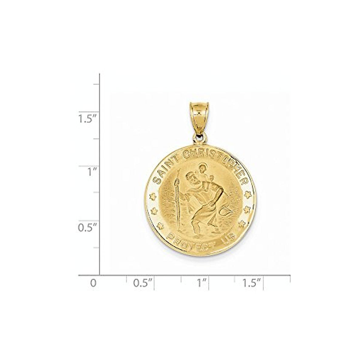 IceCarats 14K Yellow Gold Saint Christopher Medal Patron of Travelers Athletes Protection Necklace Christian Religious Pendant Faith Charm 35mm x 25mm Only