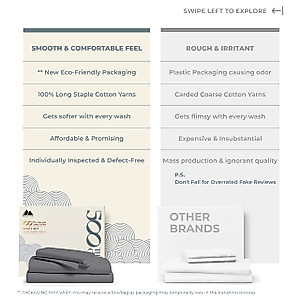 Mayfair Linen 100% Cotton Bed Sheets Queen Sheet Set - 500 Thread Count Sheets Queen Size 4 PC Set (Dark Grey), Soft, Cooling, Hotel-Quality 16" Deep Pocket Sateen Cotton Bedsheet for Hot Sleepers