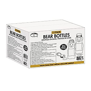 Little Giant Plastic Bear Bottle Honey Squeeze Bottle with Flip-top Lid (12 Ounce, 12 Pack) (Item No. HBEAR12)