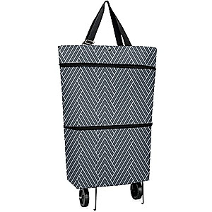 KEEPFINE Grocery Cart with Wheels, Reusable Portable Collapsible Trolley Bags Hand Pulling Utility Collapsible Grocery Bag with Hand Straps Folding Shopping Cart