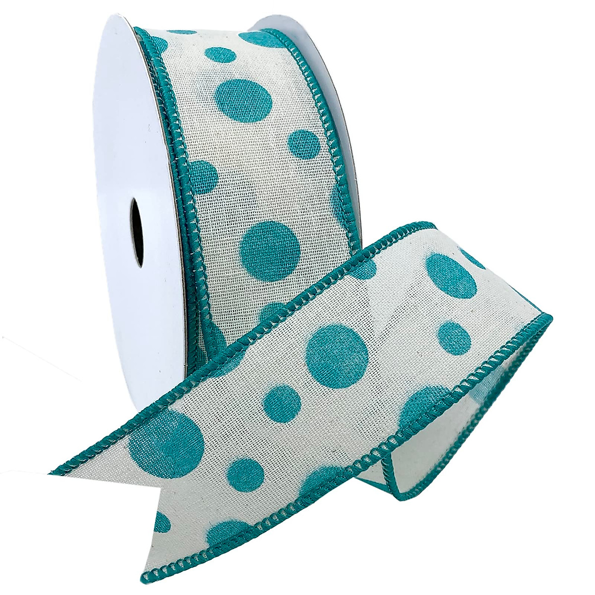 Morex Ribbon Wired Linen Bubble Dots Ribbon, 1.5 inches by 10 Yards, Teal, 7578.40/10-342