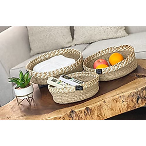 CHARDIN HOME Jute Rope Decor Baskets - SET OF 3 collapsible baskets, (8, 10,12 Inch Diameter, 4 Inch height) for kitchens, desks, dressers. Also great for multi-purpose storage.