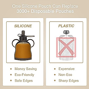 Morlike Living Refillable Silicone Baby Food Pouches, Reusable Squeeze Storage Pouch Bags with Straw for Toddlers Kids, Washable & Freezable, 4.5oz (Dark Grey, 1 Pack)