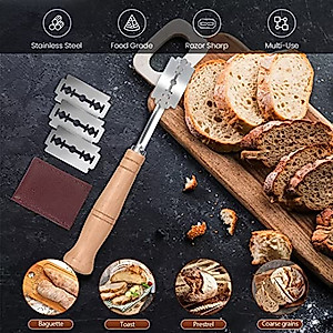 CUNSENR Premium Bread Lame Tool - Hand Crafted Bread Lame Dough Scoring Tool - Easy to Lame Bread & Clean - Stainless Steel Sourdough Scoring Tool - Bread Scoring Tool with Leather Cover(5 Blades)