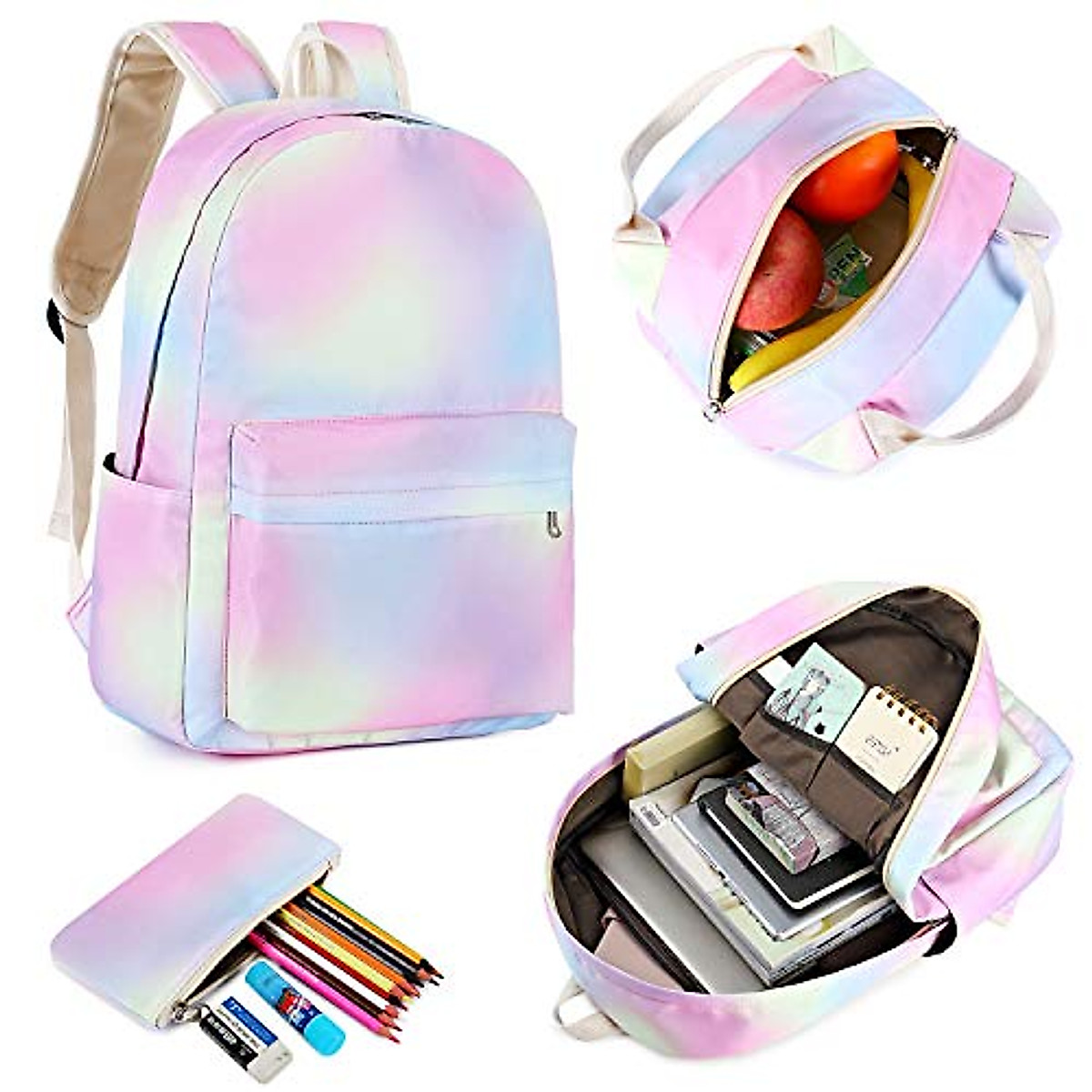 Pawsky Teen Girls School Backpack Kids Bookbag Set Water Resistant Laptop Backpack Casual Daypacks with Lunch Bag and Pencil Case