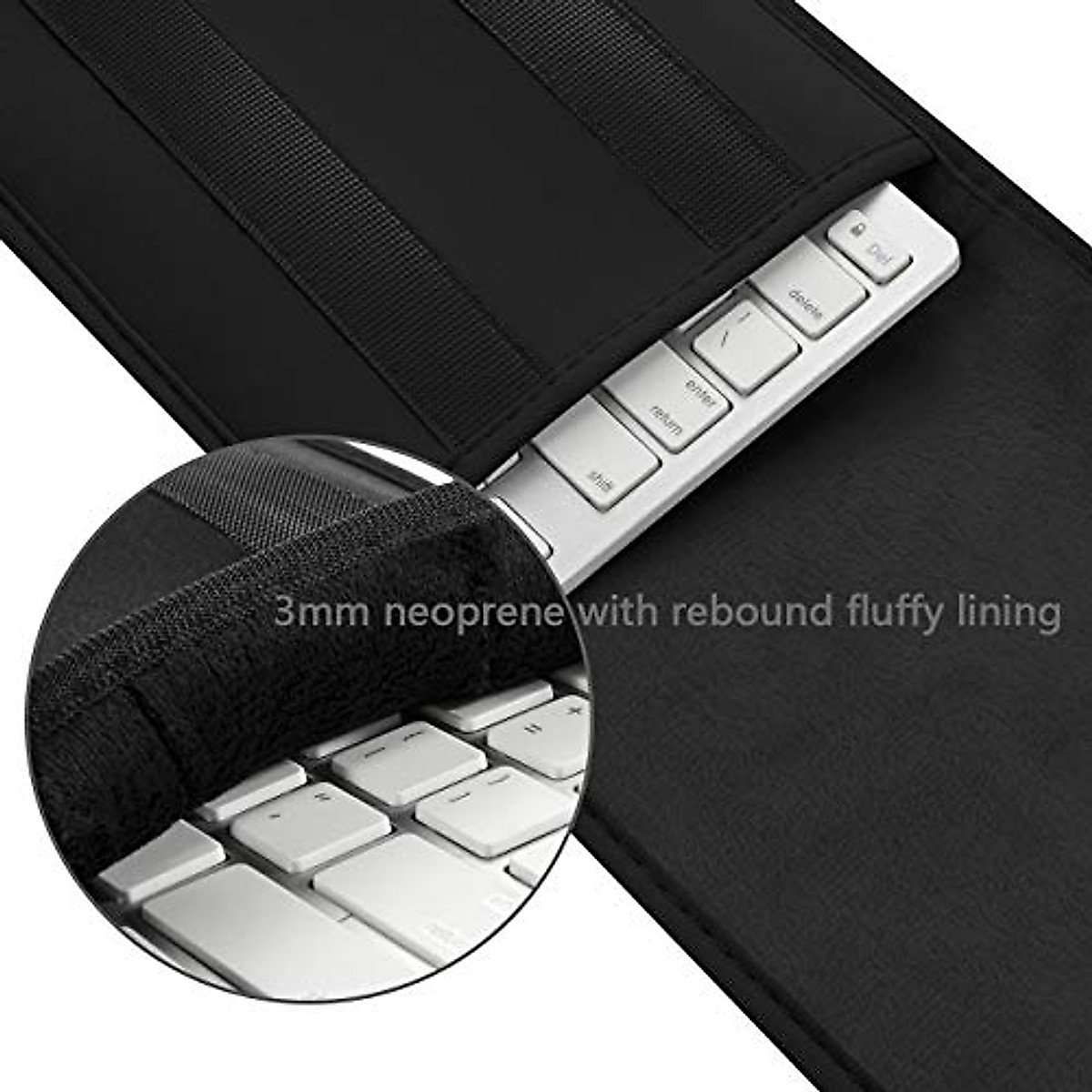 Case Star 5.9" x 15.5" Adjustable Keyboard Sleeve Travel Case for Slim Full-Size Keyboards (up to 17.7 Inches), Soft and Padded Neoprene Protective Keyboard Case with Mouse Storage Pocket (Black)