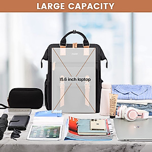 LOVEVOOK Laptop Backpack Purse for Women Work Traveling Commuter Backpack Business Computer Bag Doctor Nurse Bags College Backpack Teacher Laptop Bag, 15.6 Inch, Black-brown (Upgraded)