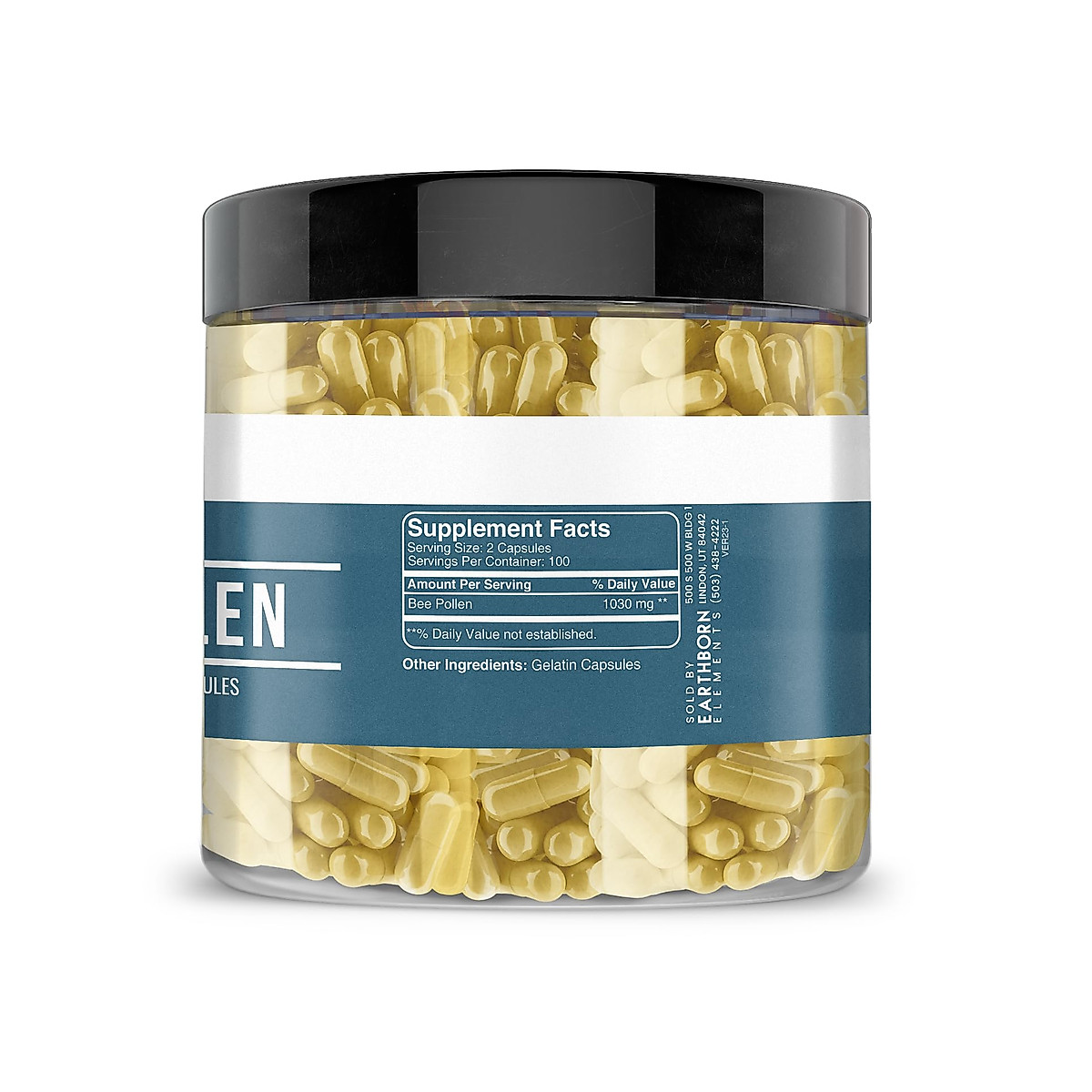 Earthborn Elements Bee Pollen 200 Capsules, Pure & Undiluted, No Additives