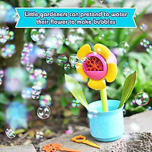 Maxx Bubbles 14" Flower Pot Includes 4oz Bubble Solution, 4 Wands and Watering Can, Botanical Collection, Outdoor Bubble Machine Maker, Great Gift and Decoration for Birthday, Bridal and Shower