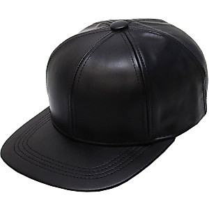 KBETHOS Leather-BBCAP BLK Genuine Leather Flat Bill Baseball Hat Cap - Made in USA