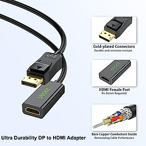 DisplayPort (DP) to HDMI Adapter Cable, Display Port to HDMI Adapter Converter Male to Female Connector 1080P for Computer, Desktop, Laptop, PC, Monitor, Projector, HDTV-Black