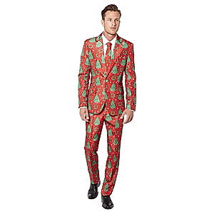 Suitmeister Christmas Suits for Men in Different Prints ,Ugly Xmas Sweater Costumes Include Jacket Pants & Tie,Large,Christmas Trees