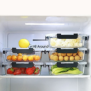 DAS TRUST 5 Pack 36oz Glass Food Storage Containers Reusable Meal Prep Containers Fridge Organizers Lunch Containers for Adults with Lid Airtight