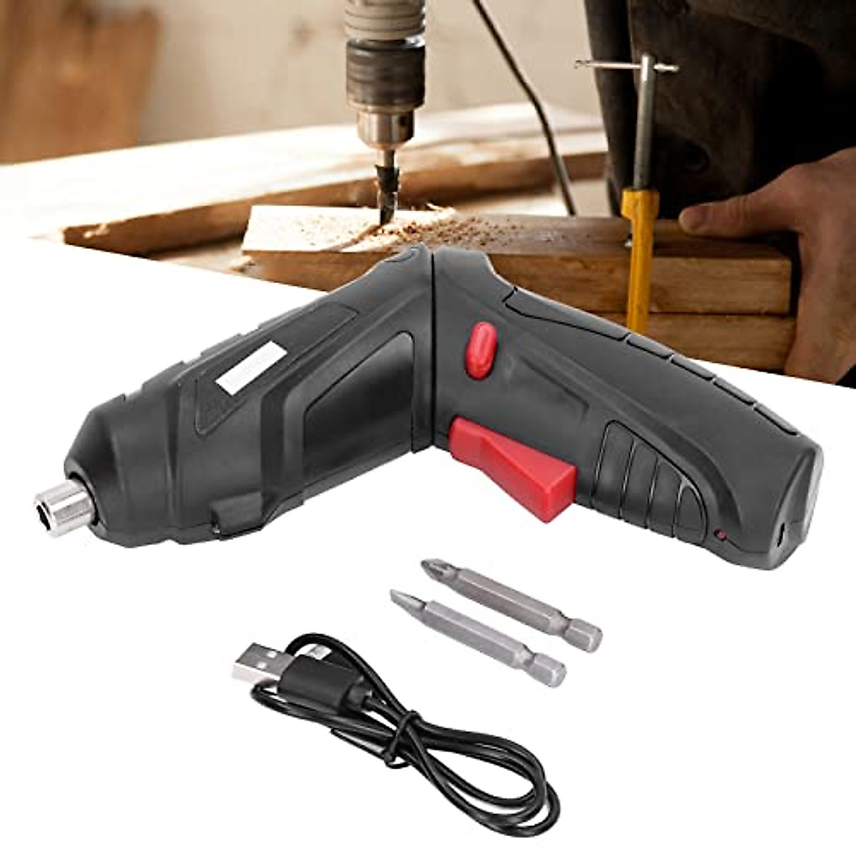 Portable Electric Screwdriver USB Rechargeable with 2pcs Bit Tool Set for Drilling Repair cordless screwdriver rechargeable screwdriver small electric screwdriver (Black 4.2V)