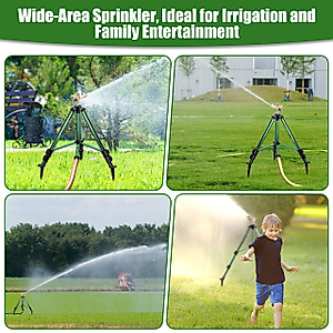 Heavy-Duty Brass Impact Sprinkler on Ground PlugTripod Base, 360 Degree, 0-43 Feet Large Area Coverage Yard Sprinkler, Adjustable Height 16-37” Water Sprinkler for Lawn for Lawn/Yard/Garden