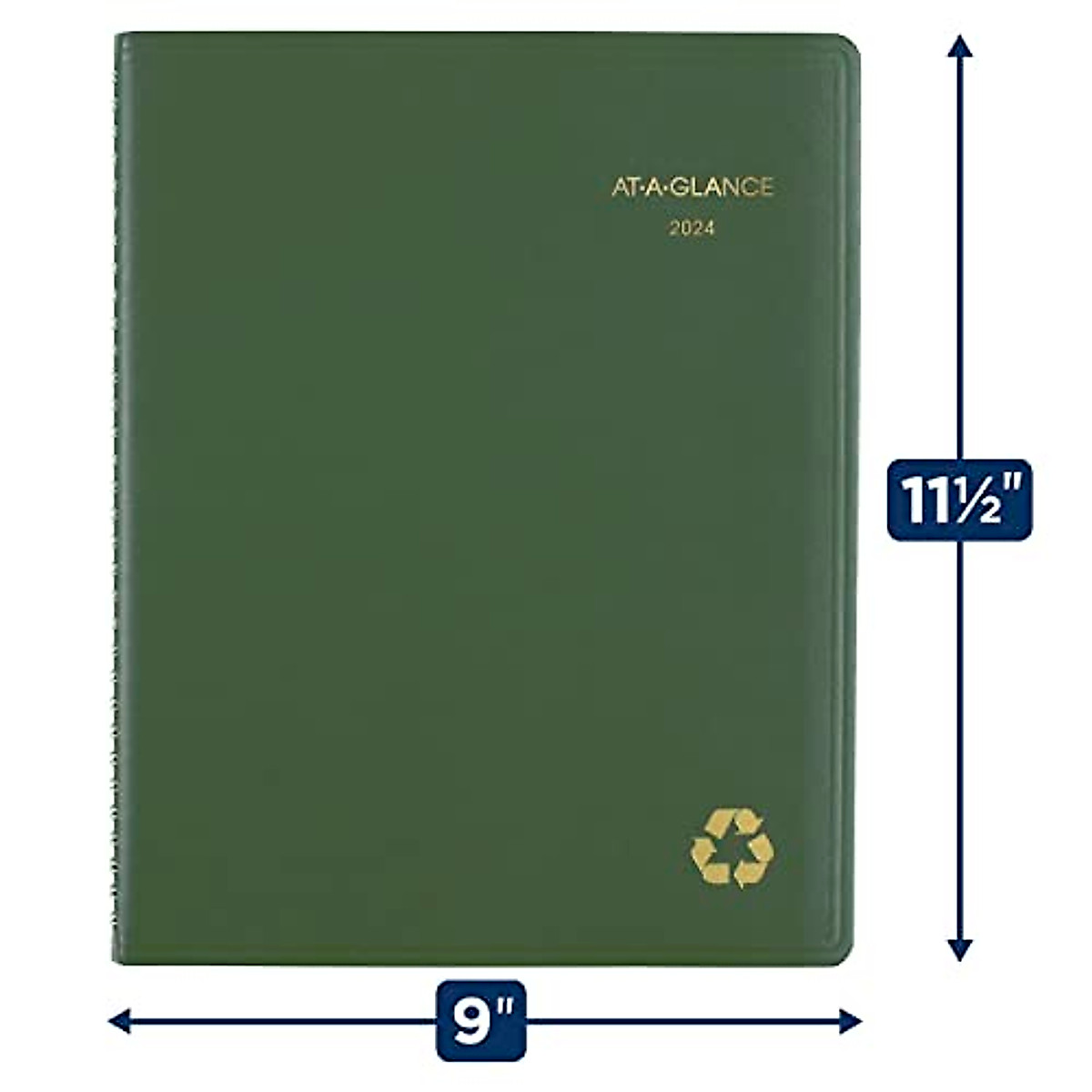 AT-A-GLANCE 2024 Weekly & Monthly Planner, Quarter-Hourly Appointment Book, 8-1/4" x 11", Large, Recycled, Monthly Tabs, Green (70950G6024)