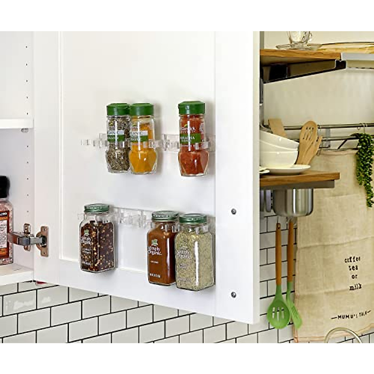 CAXXA 20 Clear Adhesive Spice Gripper Strip Clips, Spice Rack Dispenser, Kitchen Cabinet Holder, 4 Strips, Holds 20 Jars