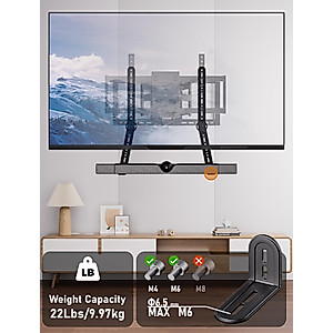 KAMIWI Soundbar Mount Bracket,SoundBar Mounts Under TV or Above TV,Soundbar TV Mount with 180° Adjustable Extension Plates and L-Shaped Hooks,Sturdy Soundbar Mounting Holder Max Load 22 Lbs