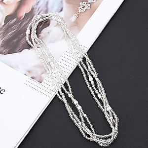 Happyyami 2Pcs Waist Beads Boho African Belly Chain Pregnancy Beach Body Chain Summer Bikini Jewelry for Woman Girl (Silver White)